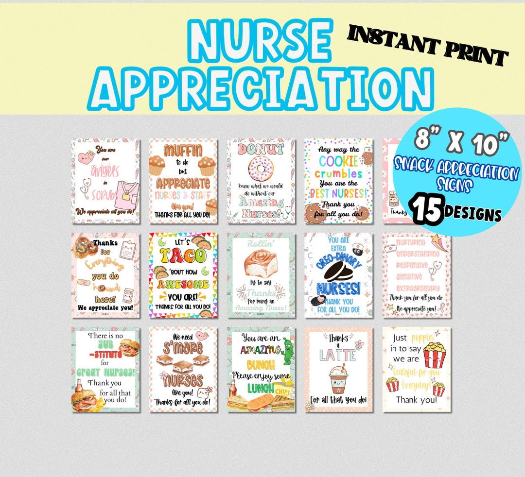15 NURSE APPRECIATION Signs|bundle|nursing Staff Appreciation Signs ...
