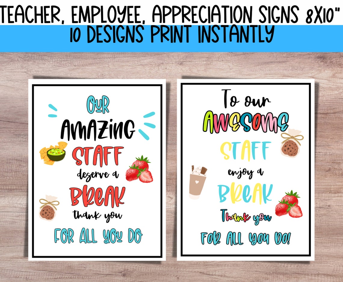 10 TEACHER APPRECIATION Snack & Treat Signs Bundle|staff and Employee ...