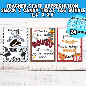 24 Staff & Candy APPRECIATION Gift Tags Bundle|teacher Appreciation ...