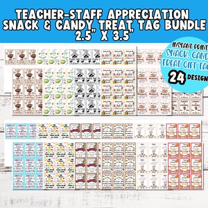 24 Staff & Candy APPRECIATION Gift Tags Bundle|teacher Appreciation ...