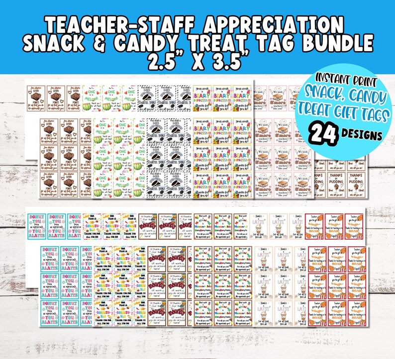 Appreciation Gift Tags: Snack & Candy Treat Bundle (24 Designs ...