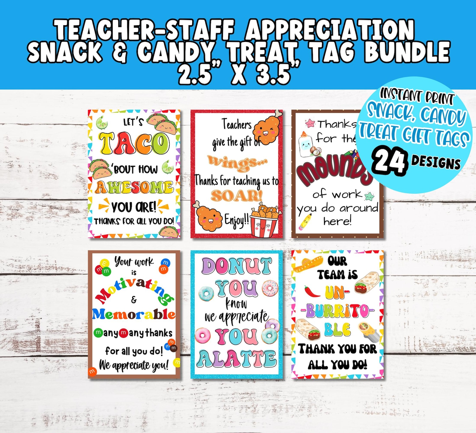 24 Staff & Candy APPRECIATION Gift Tags Bundle|teacher Appreciation ...