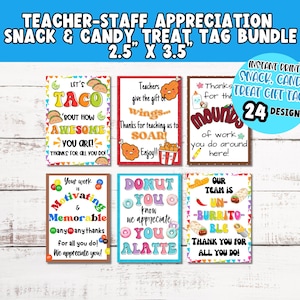 24 Staff & Candy APPRECIATION Gift Tags Bundle|teacher Appreciation ...