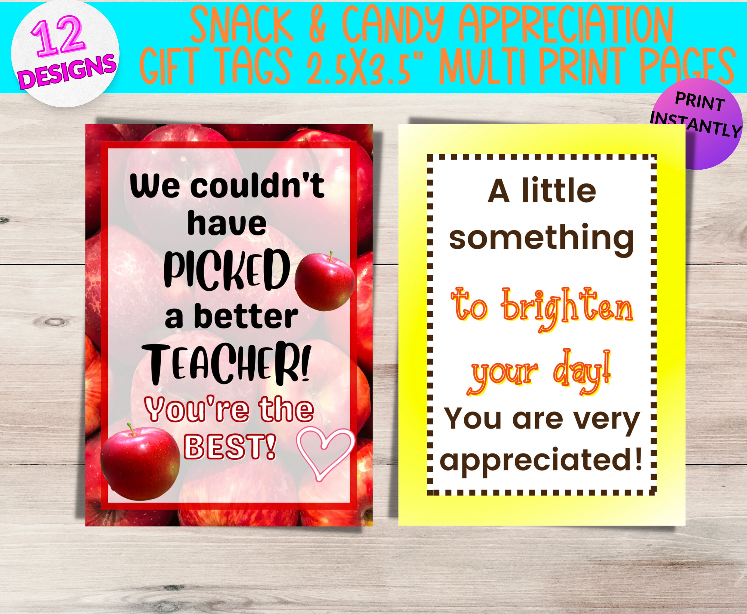TEACHER STAFF & Candy APPRECIATION Gift Tags Bundlesnack and Treat Gift ...