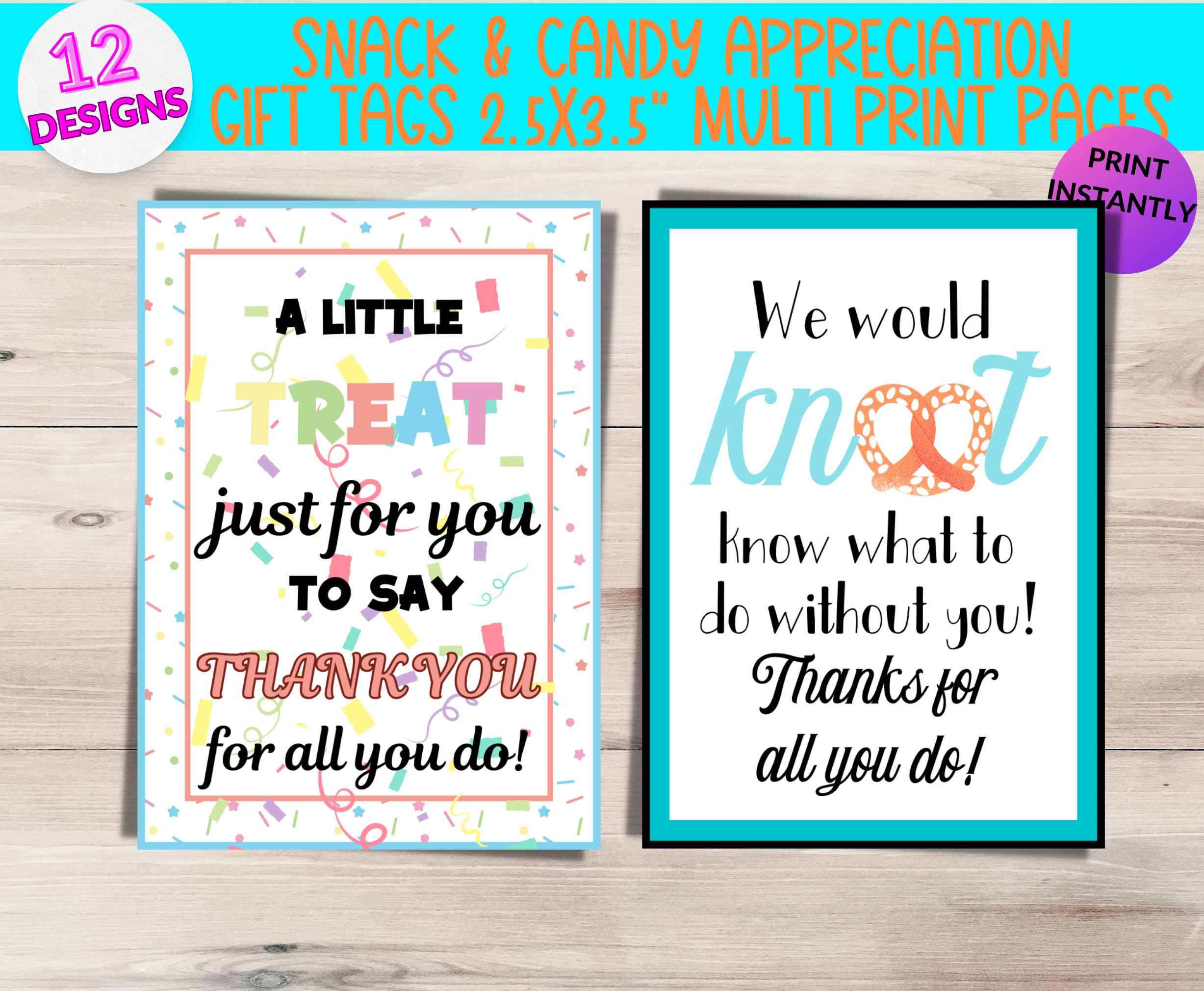 TEACHER STAFF & Candy APPRECIATION Gift Tags Bundlesnack and Treat Gift ...