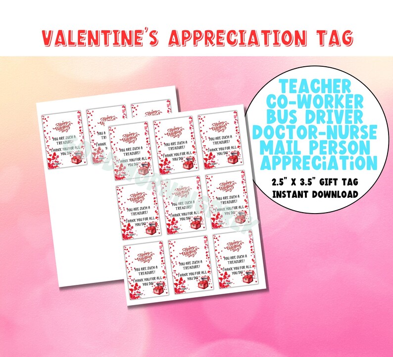 VALENTINE'S Day APPRECIATION Gift Tag | Teacher Appreciation Gift Tag ...