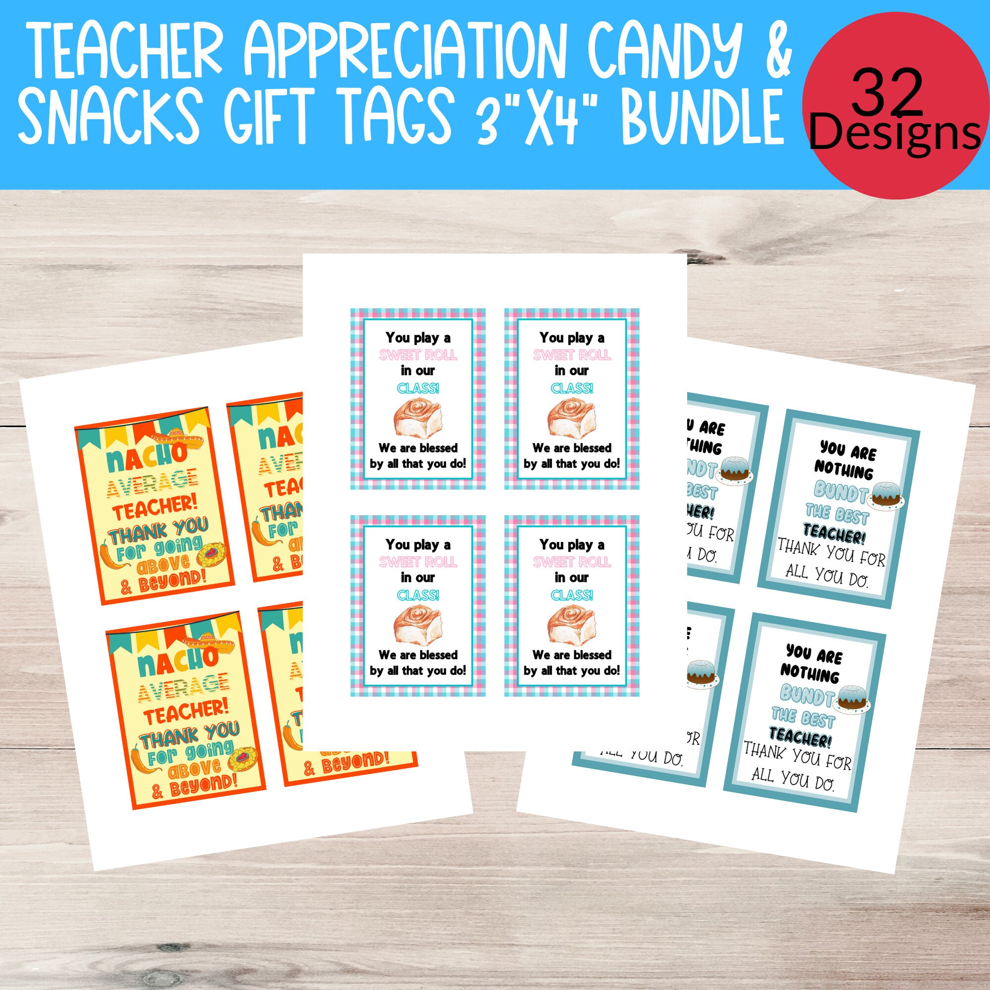 Teacher Appreciation Gift Tags Bundle: Candy & Snack Designs (digital ...