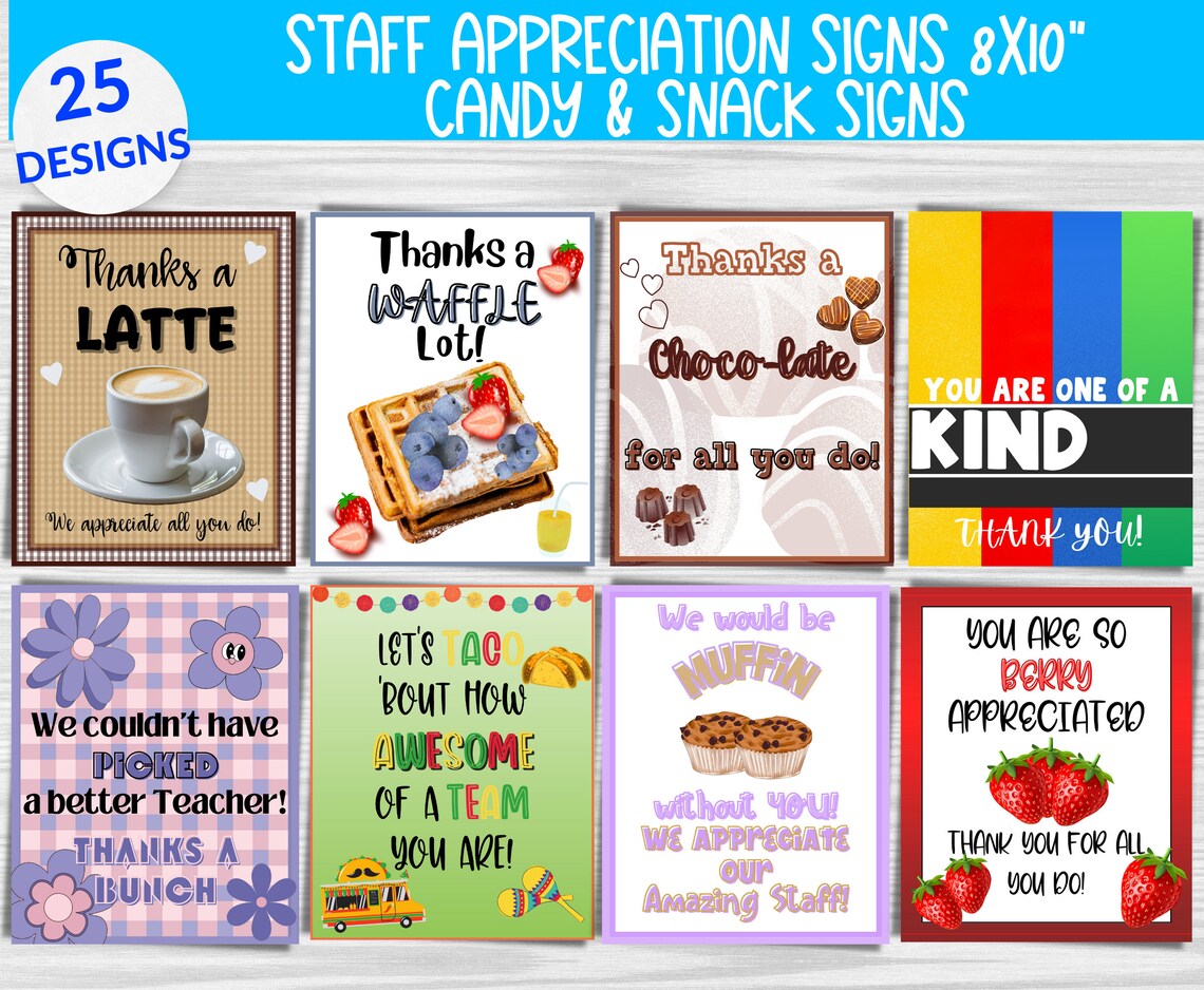 Teacher Appreciation Snack Signs Bundle: 25 Designs (digital Download ...