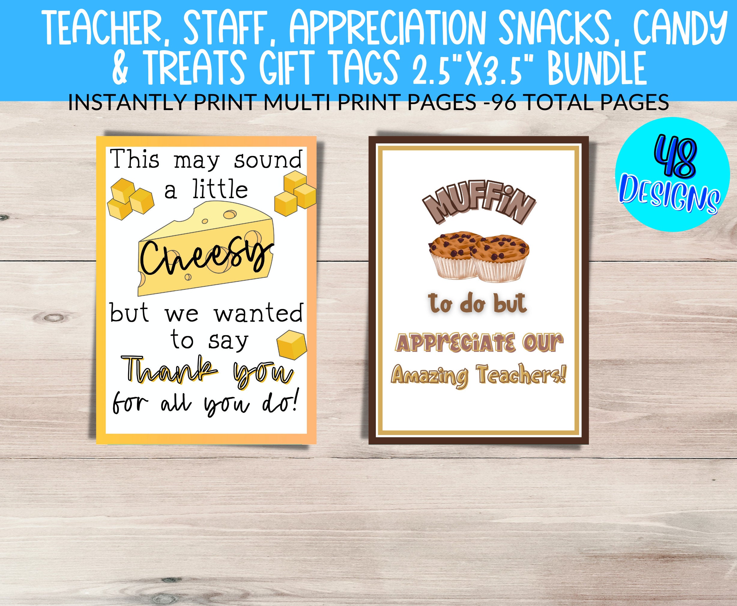 48 CANDY & SNACKS APPRECIATION Gift Tags| Bundle|teacher, Staff Tag ...