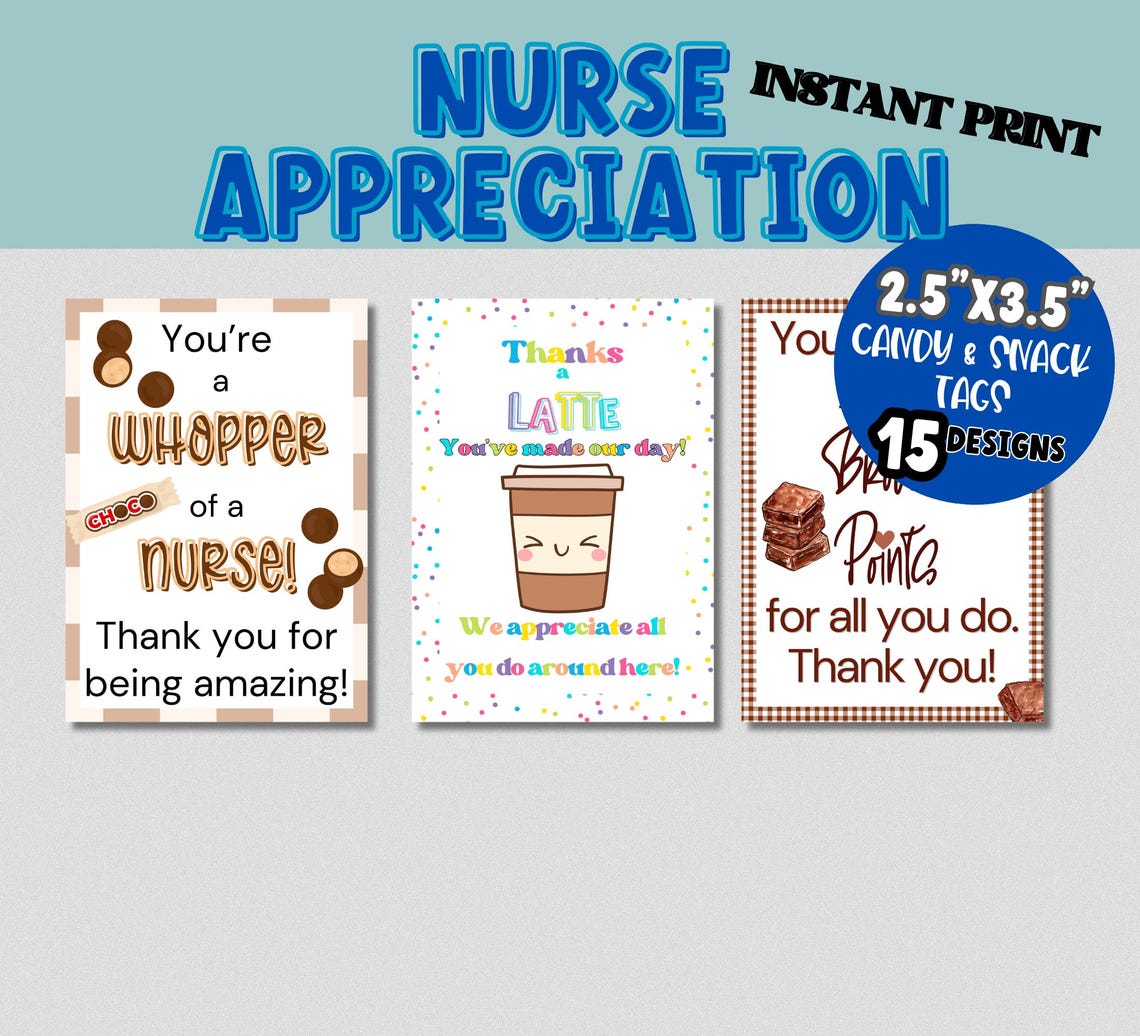 Nurse Appreciation Gift Tags Bundle: Candy & Snack, 15 Designs (digital ...
