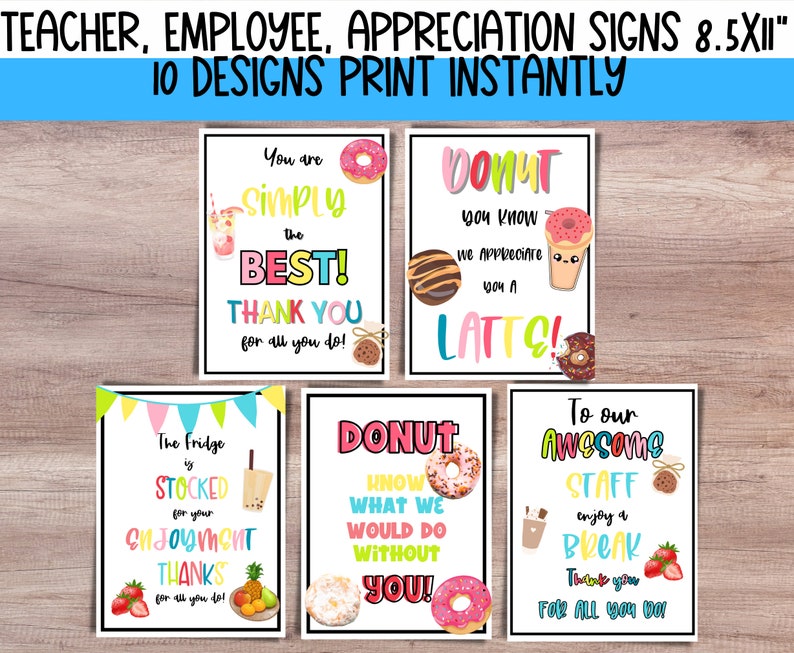 10 TEACHER APPRECIATION Snack & Treat Signs Bundle|staff and Employee ...