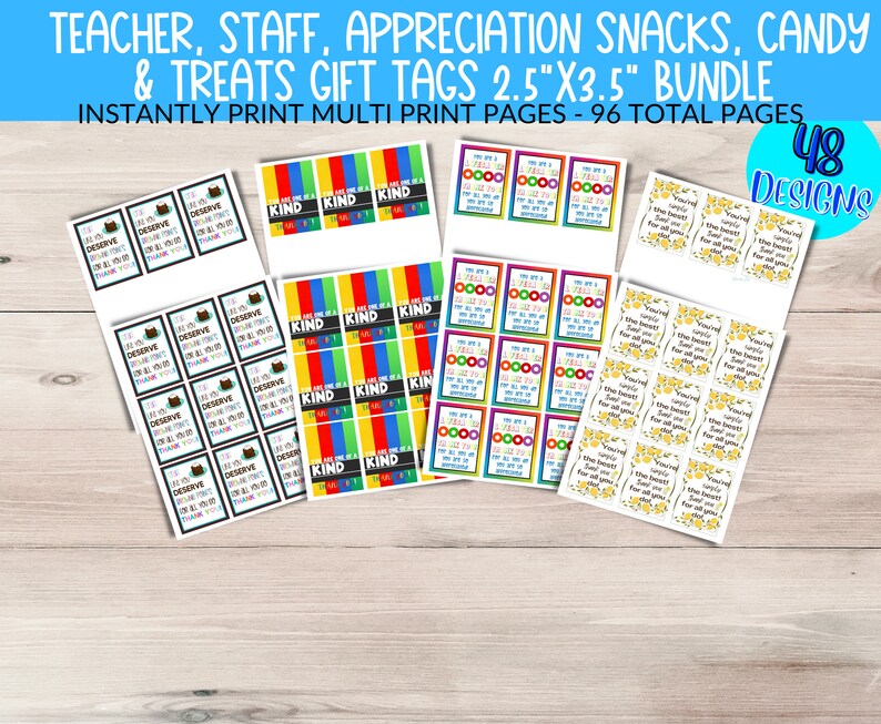 Candy & Snacks Appreciation Gift Tags Bundle: Teacher, Staff, Employee ...