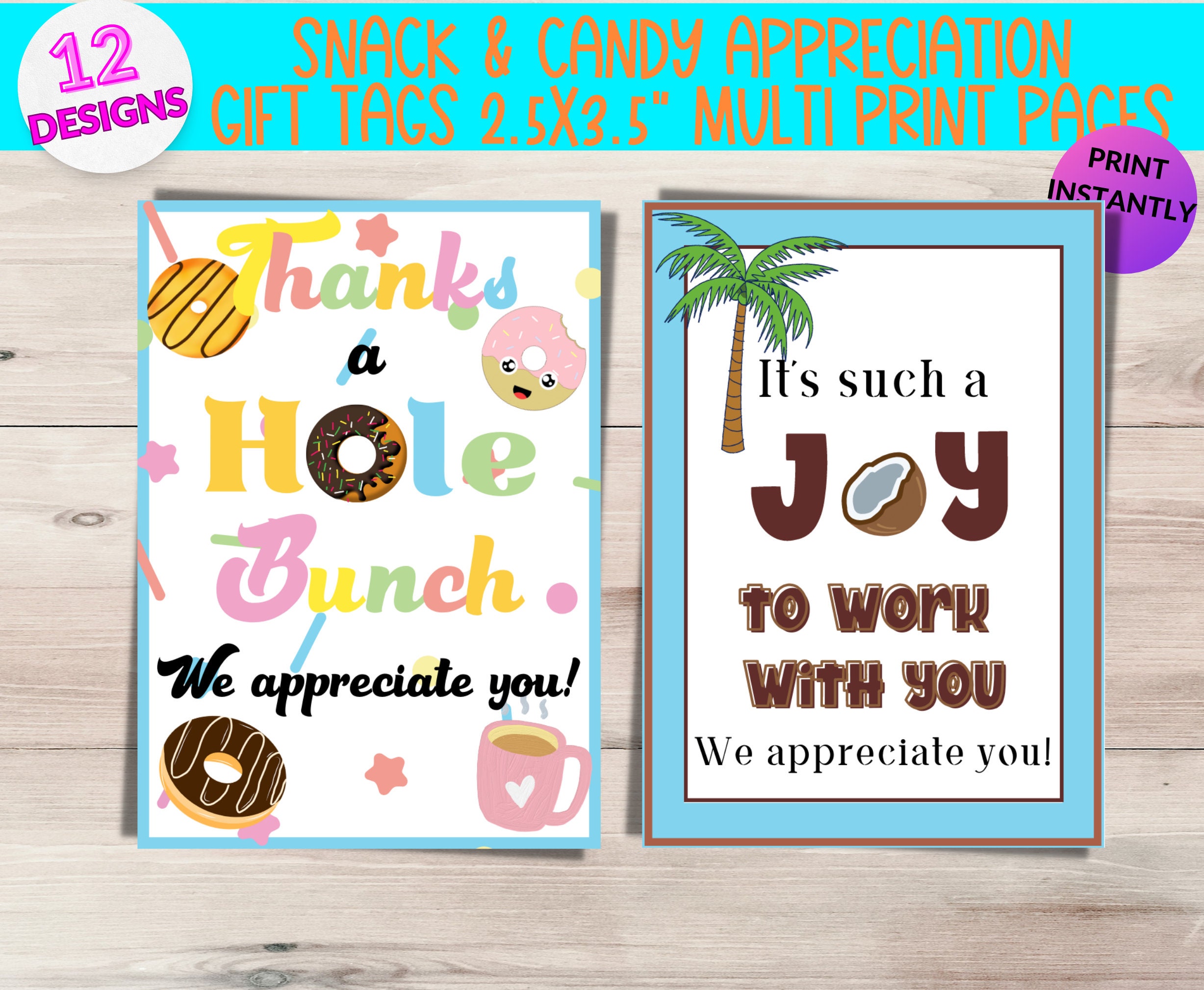 TEACHER STAFF & Candy APPRECIATION Gift Tags Bundlesnack and Treat Gift ...
