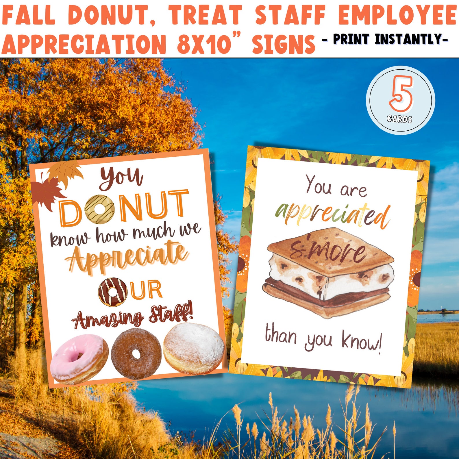 FALL DONUT & Staff APPRECIATION Signs|5 Snack and Treat Signs|thank ...