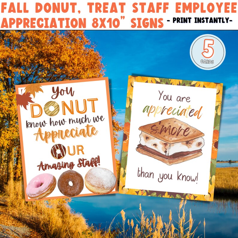 FALL DONUT & Staff APPRECIATION Signs|5 Snack and Treat Signs|thank ...