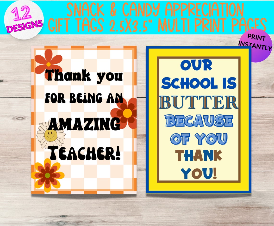 TEACHER STAFF & Candy APPRECIATION Gift Tags Bundlesnack and Treat Gift ...