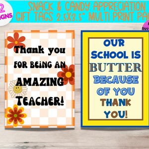 TEACHER STAFF & Candy APPRECIATION Gift Tags Bundlesnack and Treat Gift ...