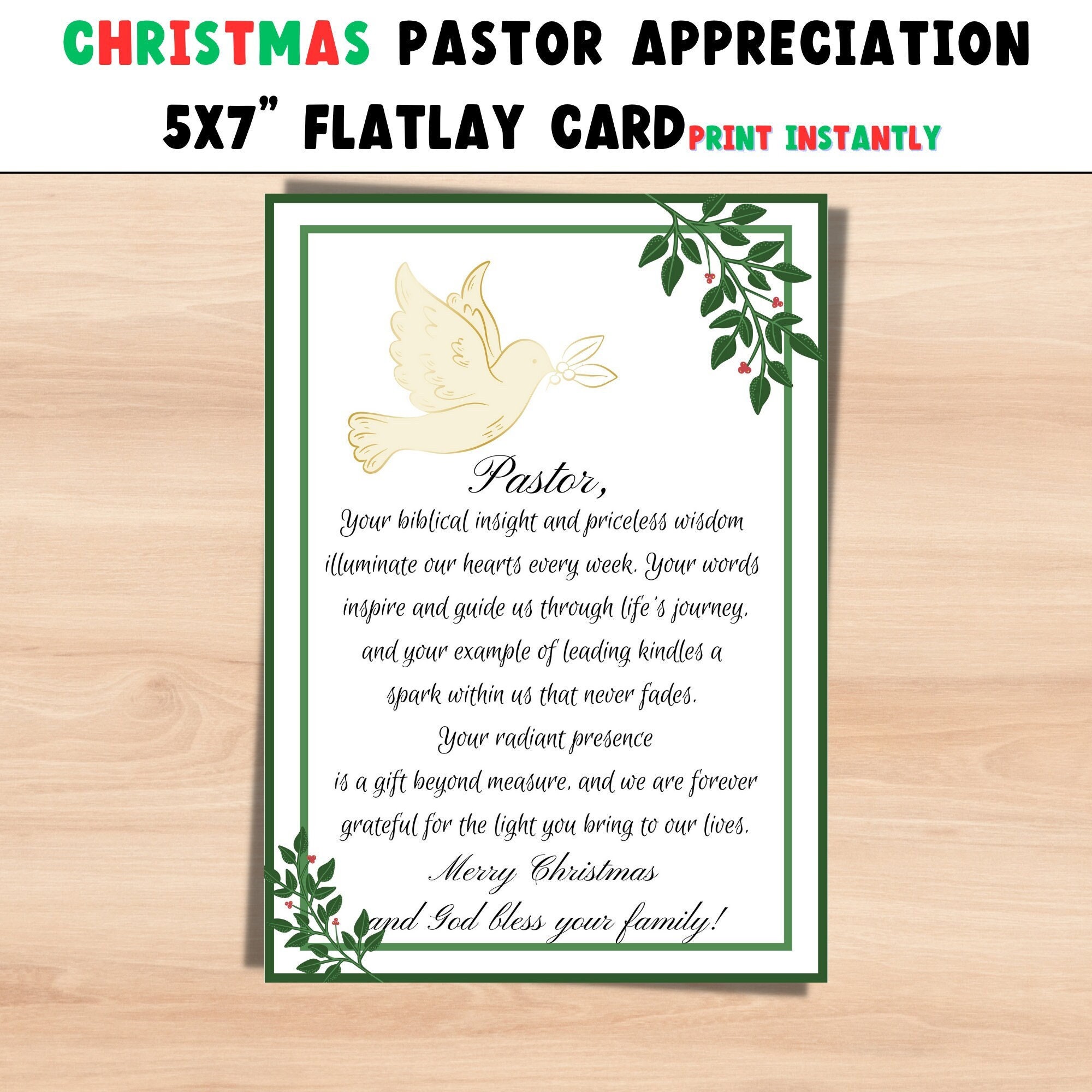 Christmas Pastor Appreciation Gift Card: 5x7 Flat Lay (digital Download ...