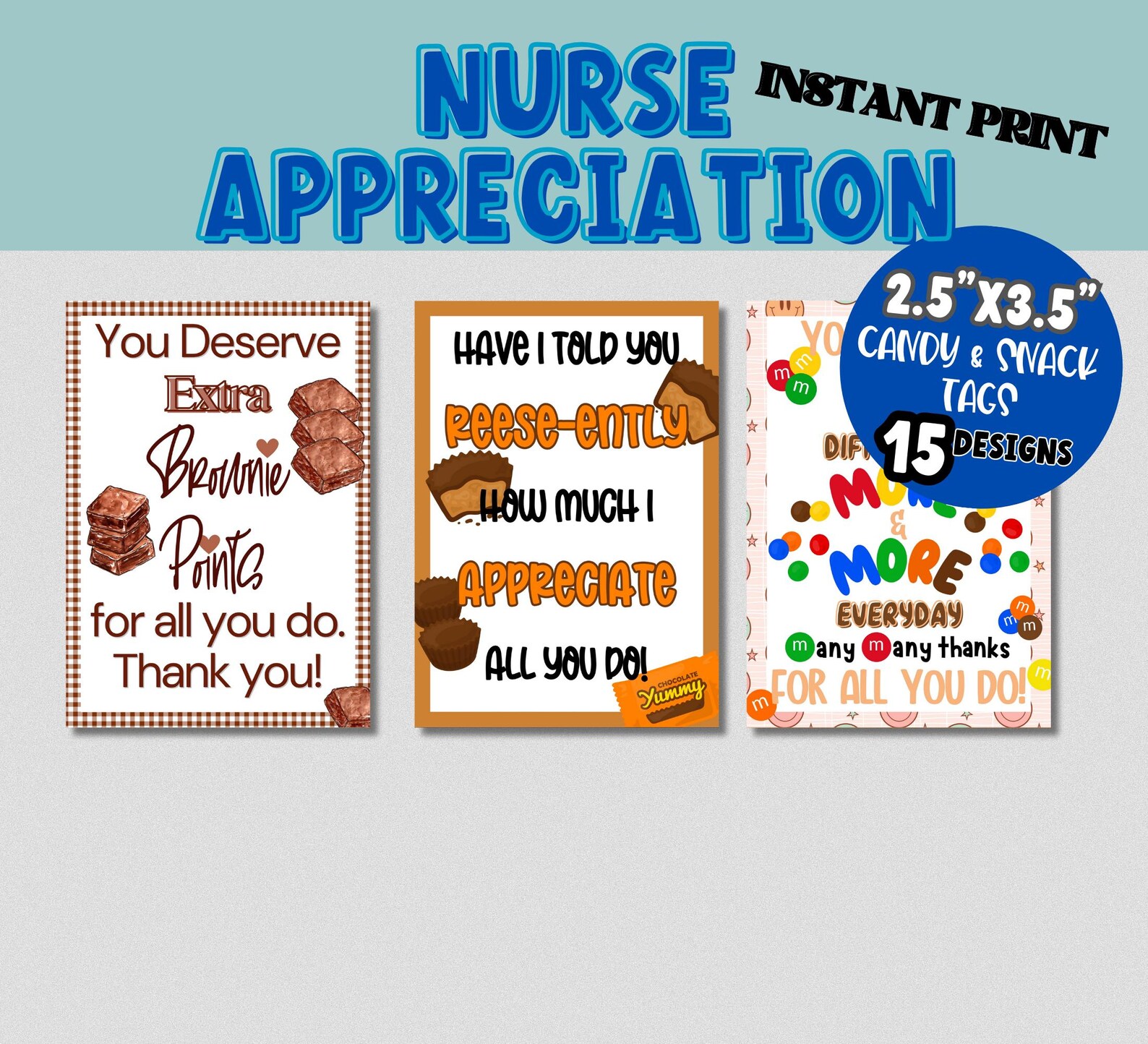 Nurse Appreciation Gift Tags Bundle: Candy & Snack, 15 Designs (digital ...