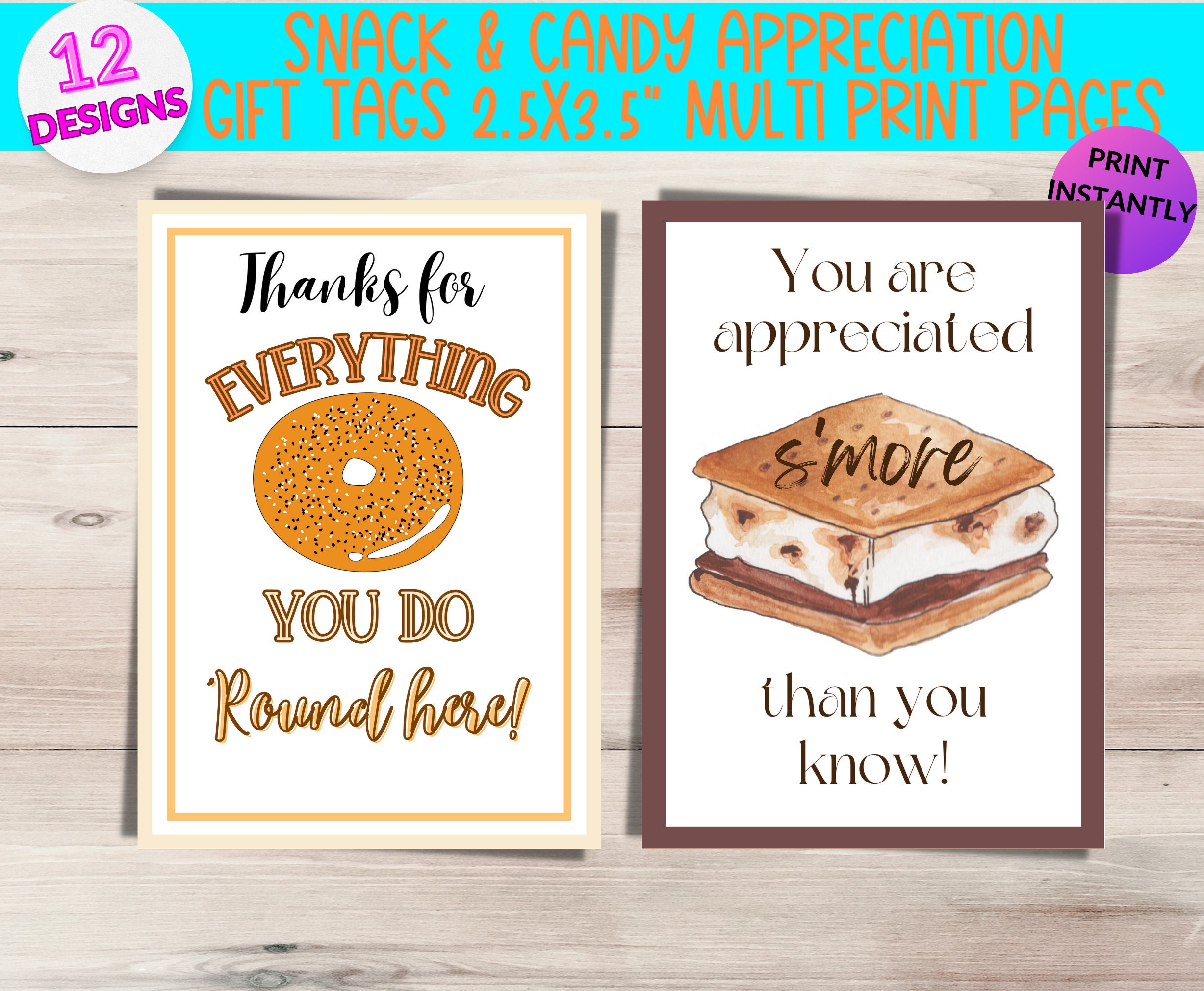 12 STAFF & Candy APPRECIATION Gift Tags Bundle|snack and Treat Tags ...