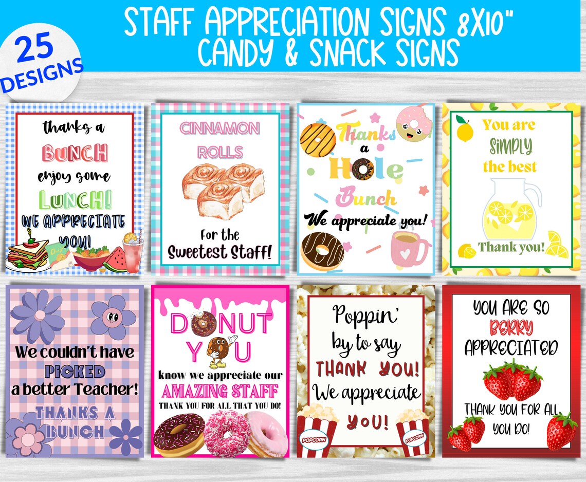 Teacher Appreciation Snack Signs Bundle: 25 Designs (digital Download ...