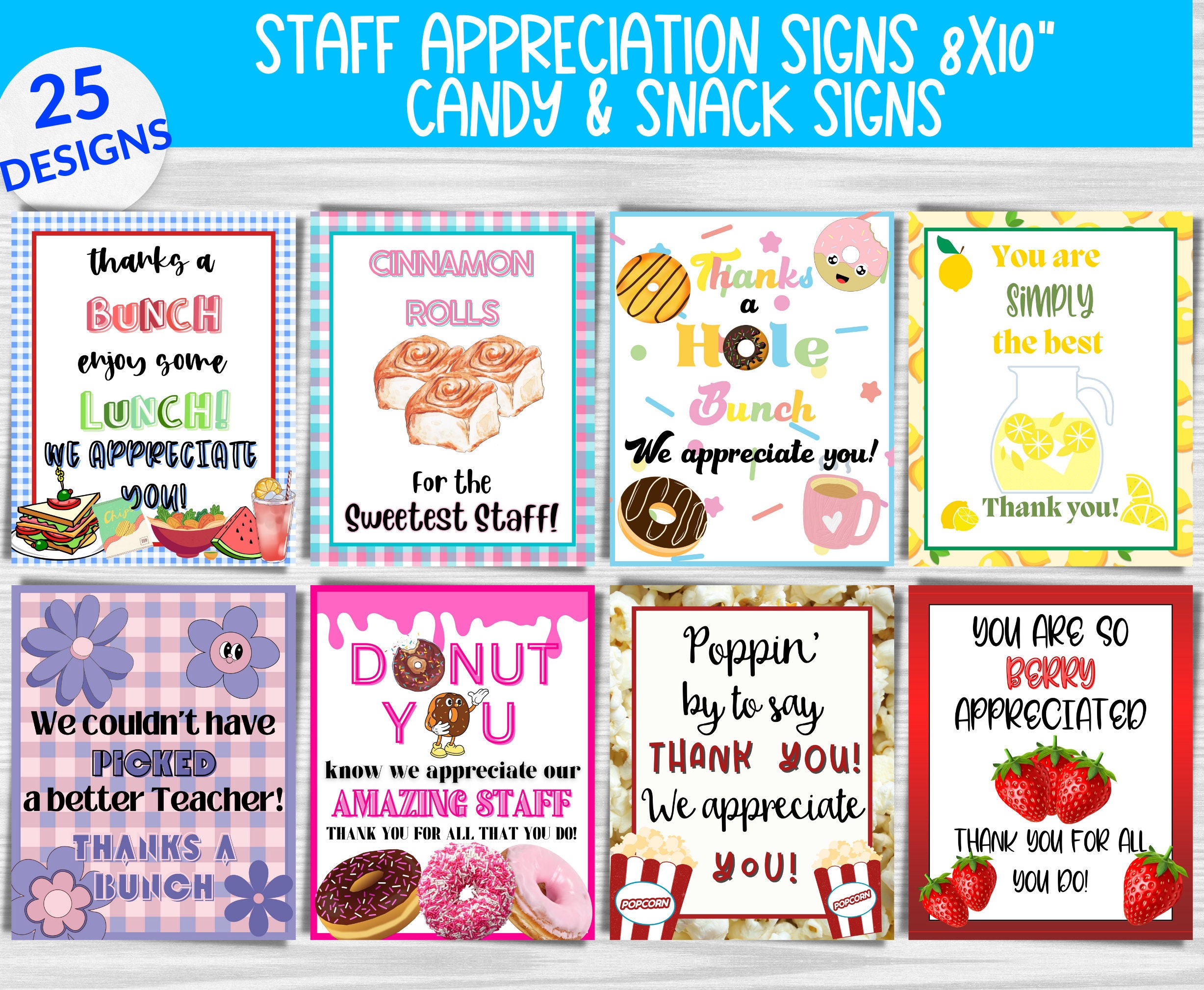 Teacher Appreciation Snack Signs Bundle: 25 Designs (digital Download ...