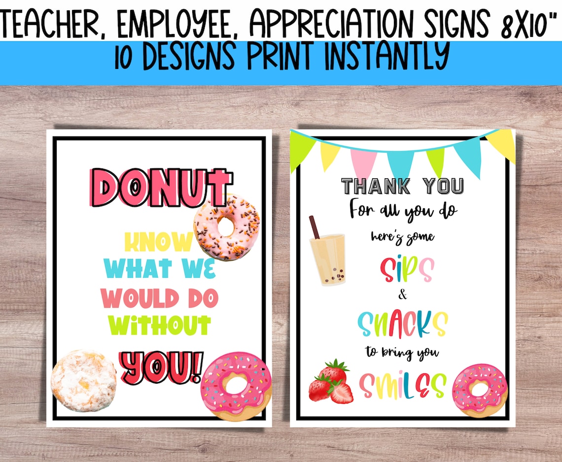 10 TEACHER APPRECIATION Snack & Treat Signs Bundle|staff and Employee ...