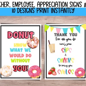 10 TEACHER APPRECIATION Snack & Treat Signs Bundle|staff and Employee ...