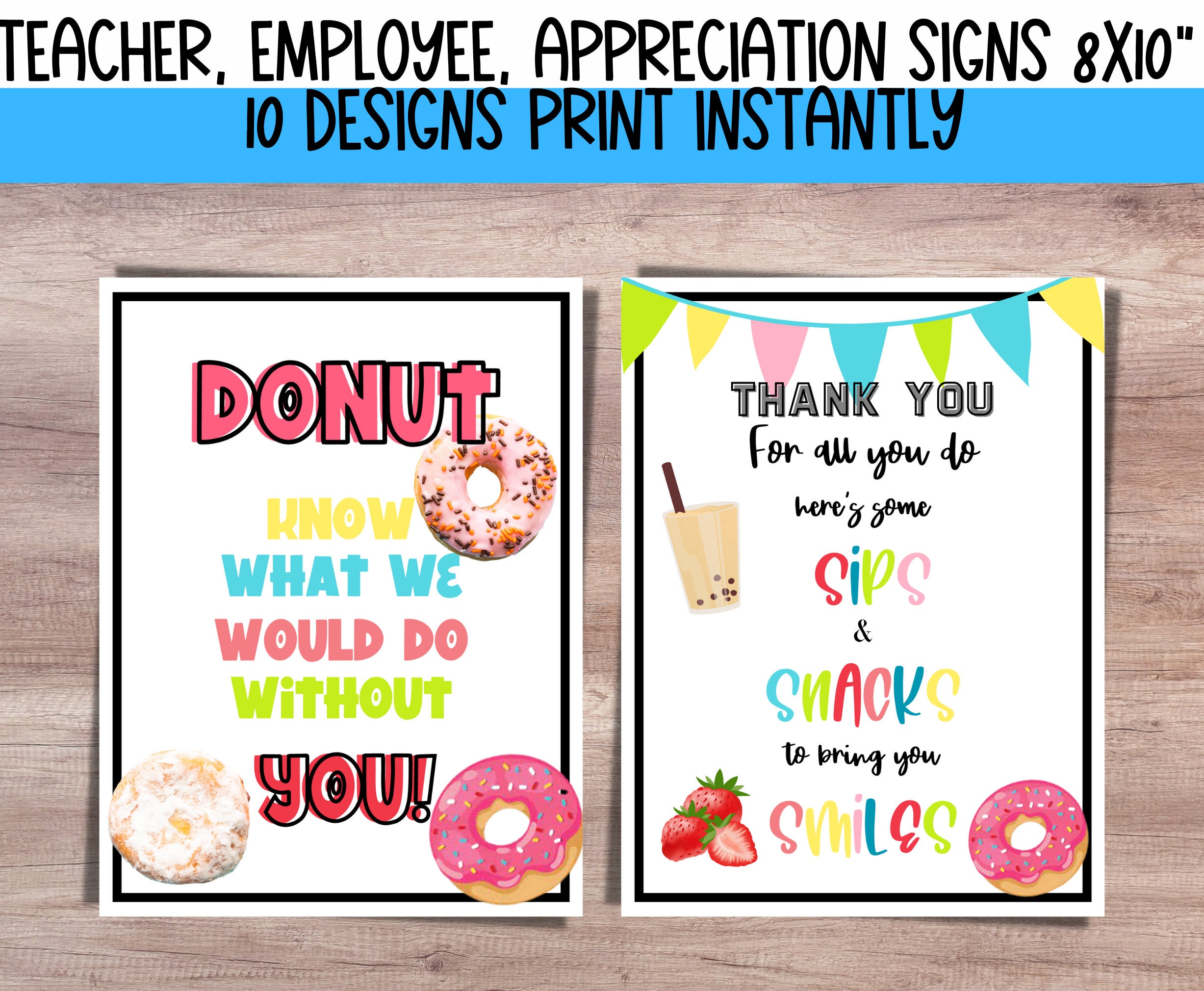 10 TEACHER APPRECIATION Snack & Treat Signs Bundle|staff and Employee ...