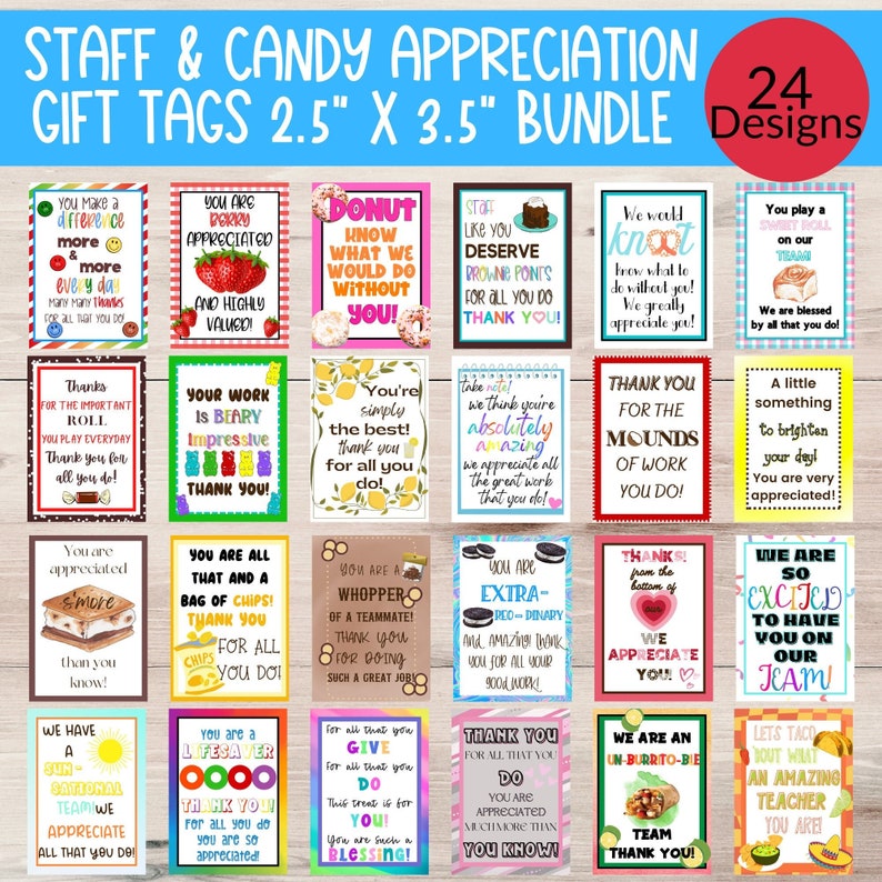 Appreciation Gift Tags Bundle: Staff, Teacher, Employee Treats (digital ...