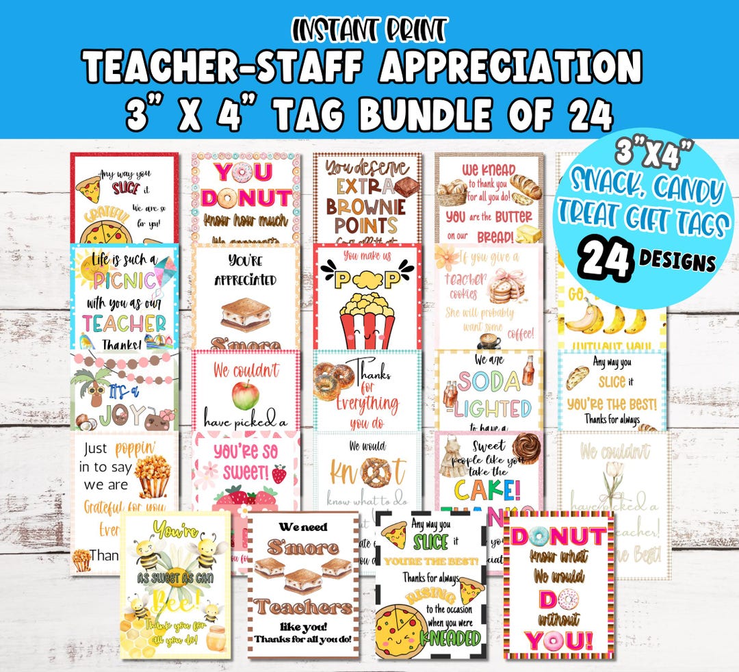 Appreciation Gift Tags Bundle: Snack & Treat Designs (digital Download ...