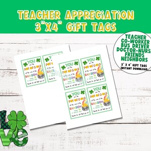 St. Patrick's Day Thank You Gift Tags|teacher Staff, Nurse, Employee ...