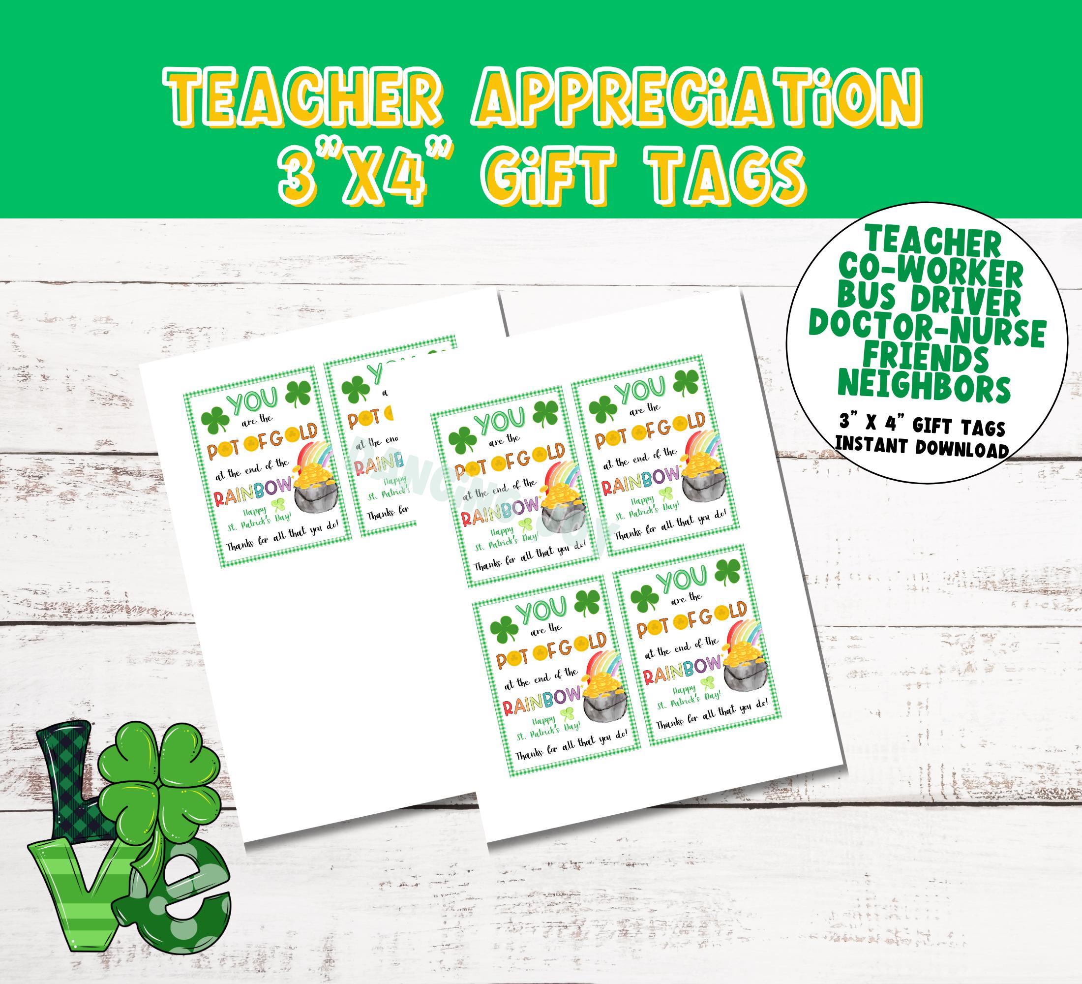 St. Patrick's Day Thank You Gift Tags|teacher Staff, Nurse, Employee ...