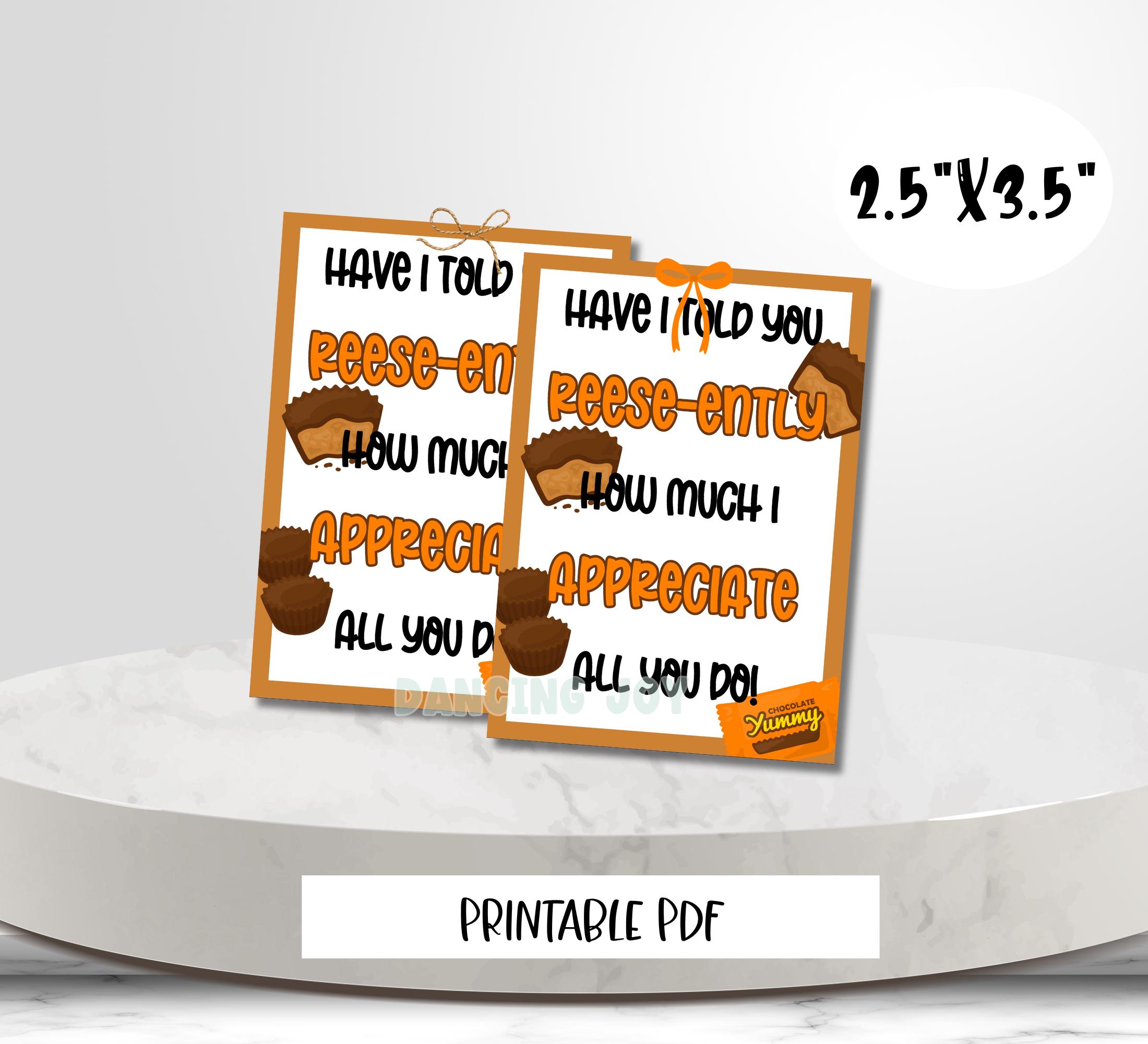 Reeses Thank You Gift Tag: Teacher, Nurse, Staff Appreciation (digital ...