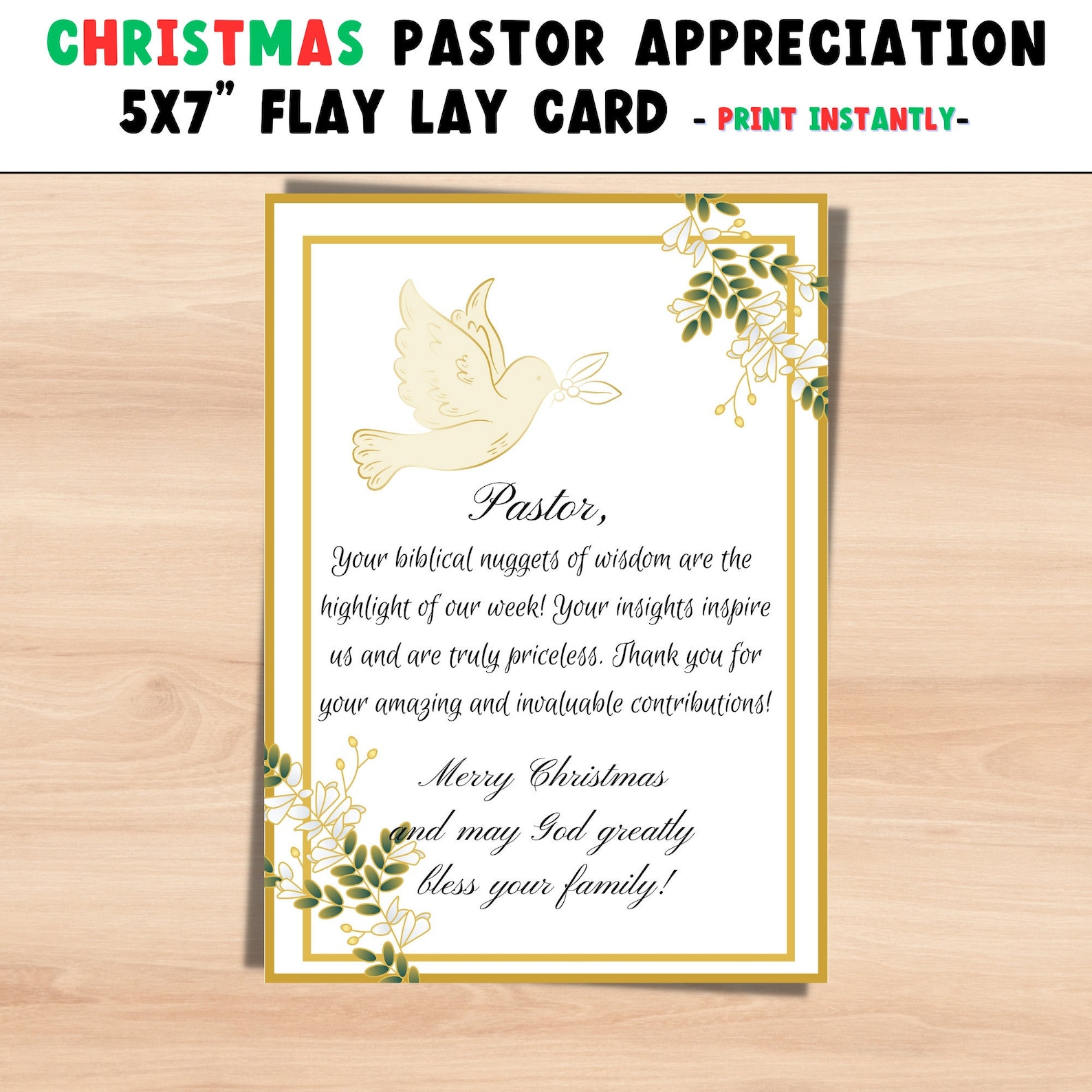 Christmas Pastor Appreciation Gift Card: Merry Christmas Flat Lay (5"x7 ...