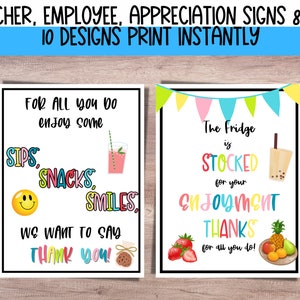 10 TEACHER APPRECIATION Snack & Treat Signs Bundle|staff and Employee ...