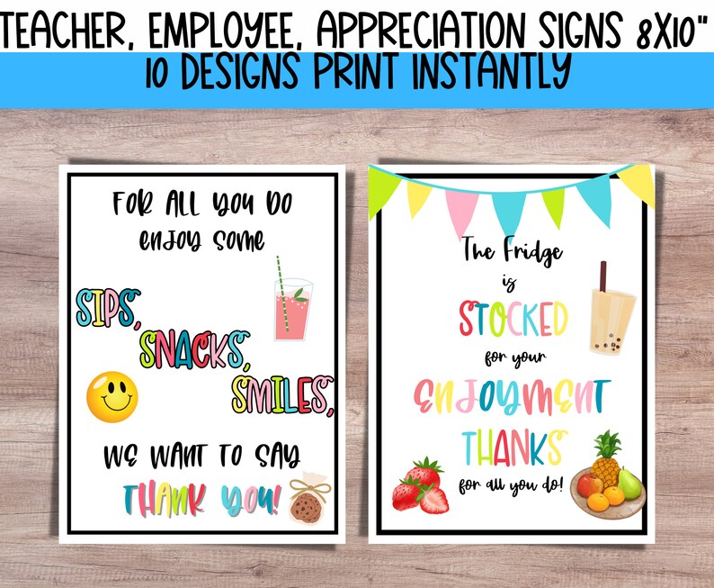 10 TEACHER APPRECIATION Snack & Treat Signs Bundle|staff and Employee ...