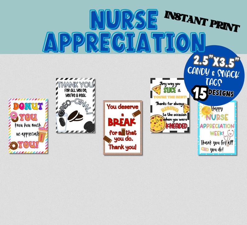 Nurse Appreciation Gift Tags Bundle: Candy & Snack, 15 Designs (digital ...
