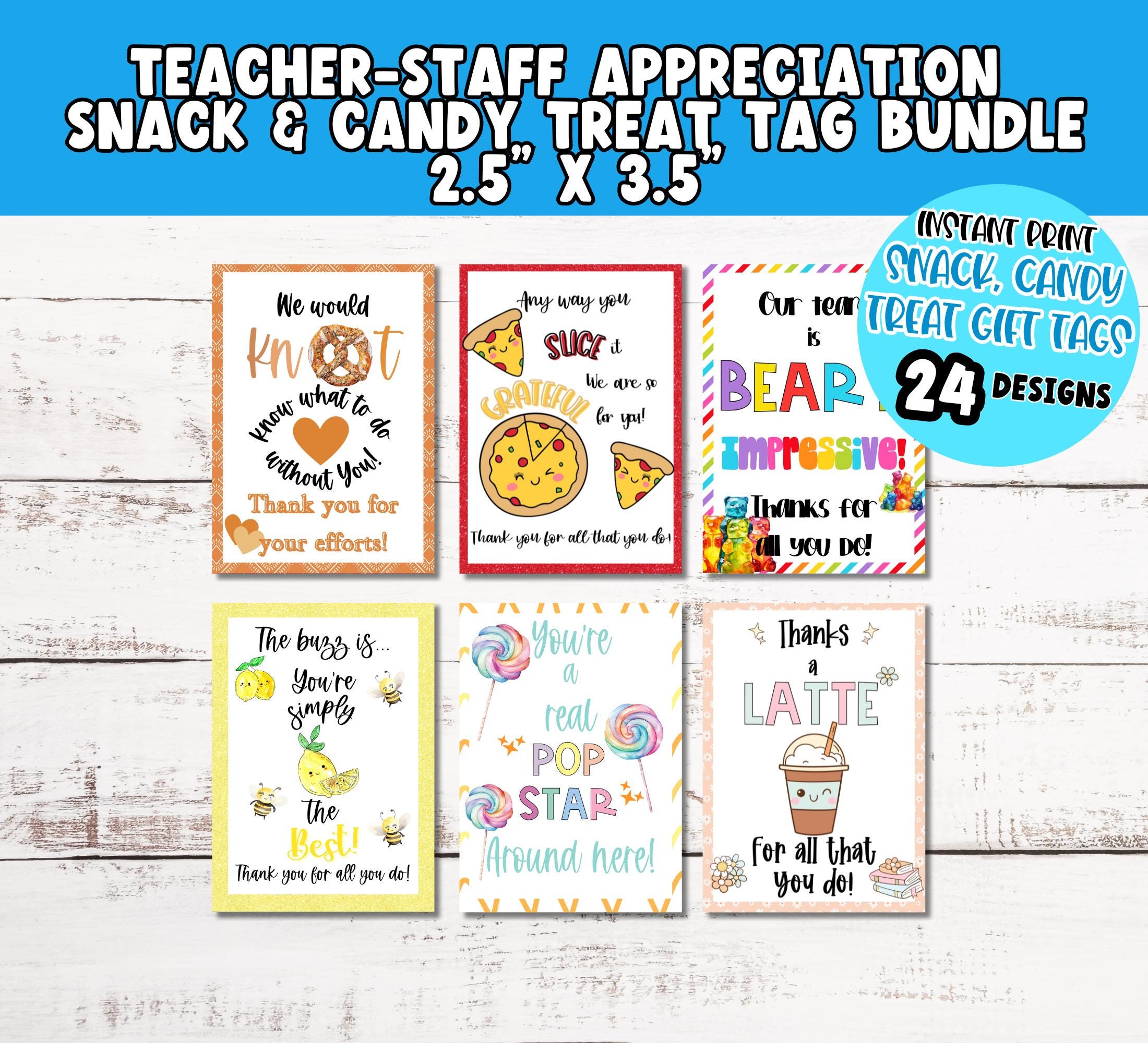 24 Staff & Candy APPRECIATION Gift Tags Bundle|teacher Appreciation ...