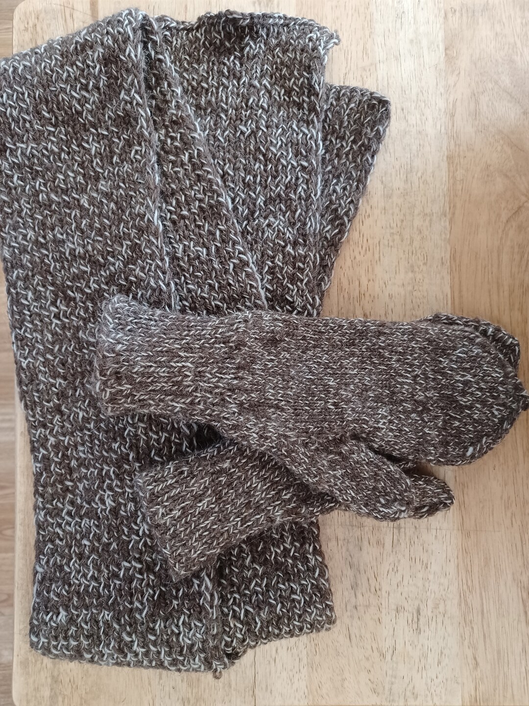 Handknit Wool Scarf and Mitten Set, Adult Mittens, Fisherman's Wool ...