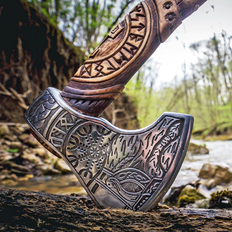 Custom Hand Forge Viking Axe Carbon Steel With Engraved Ashwood Handle ...