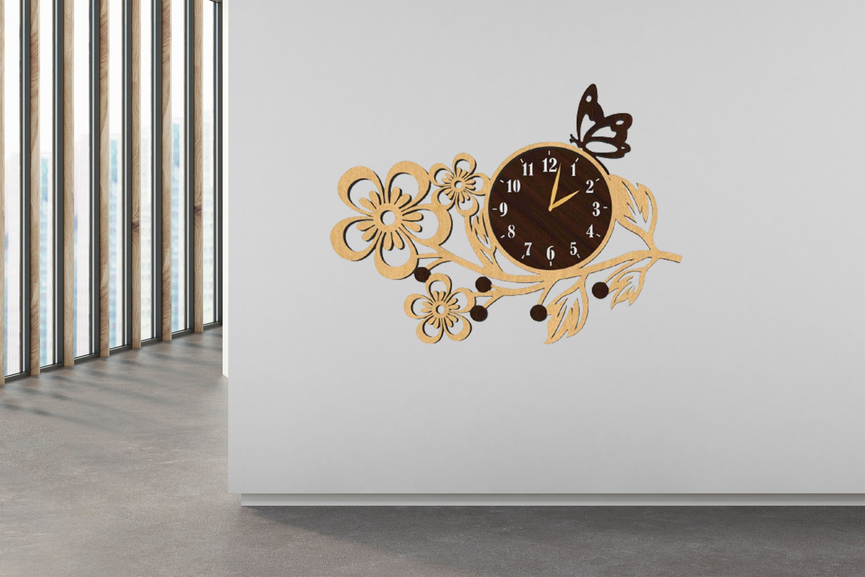Laser Cut Flower Wall Clock Vector, Decal Papercut Template,wall Decor ...