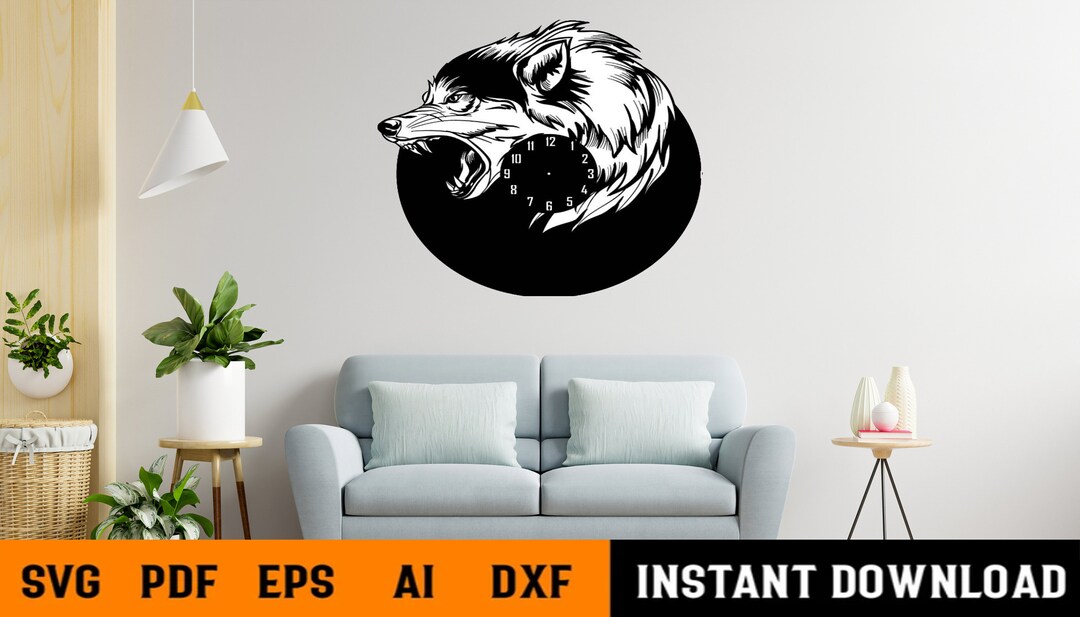 Wall Clock Wolf Shaped CNC File, Laser Cutting File Dxf, Svg, Jpg, Cdr ...