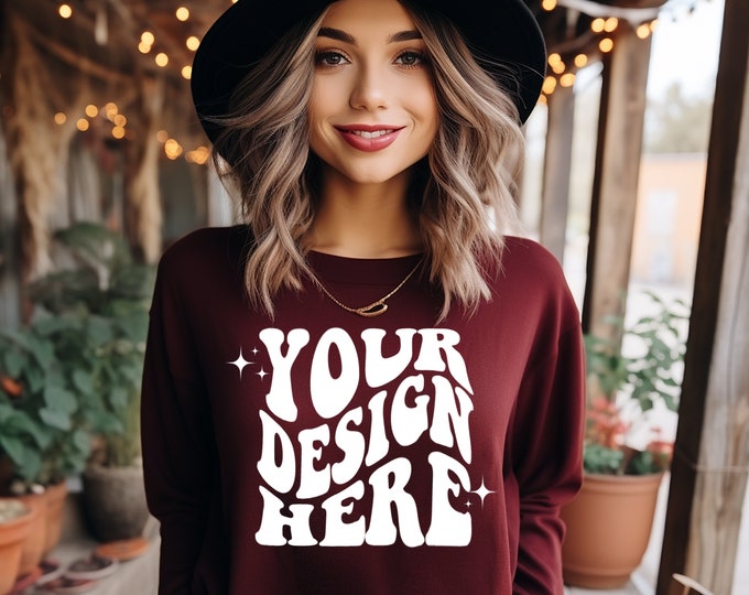 Gildan Maroon 18000 Mockup Gildan Sweater Mock up Oversized Sweatshirt ...