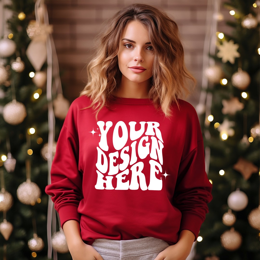 Gildan Red 18000 Mockup | Gildan Sweater Mock up | Oversized Sweatshirt ...