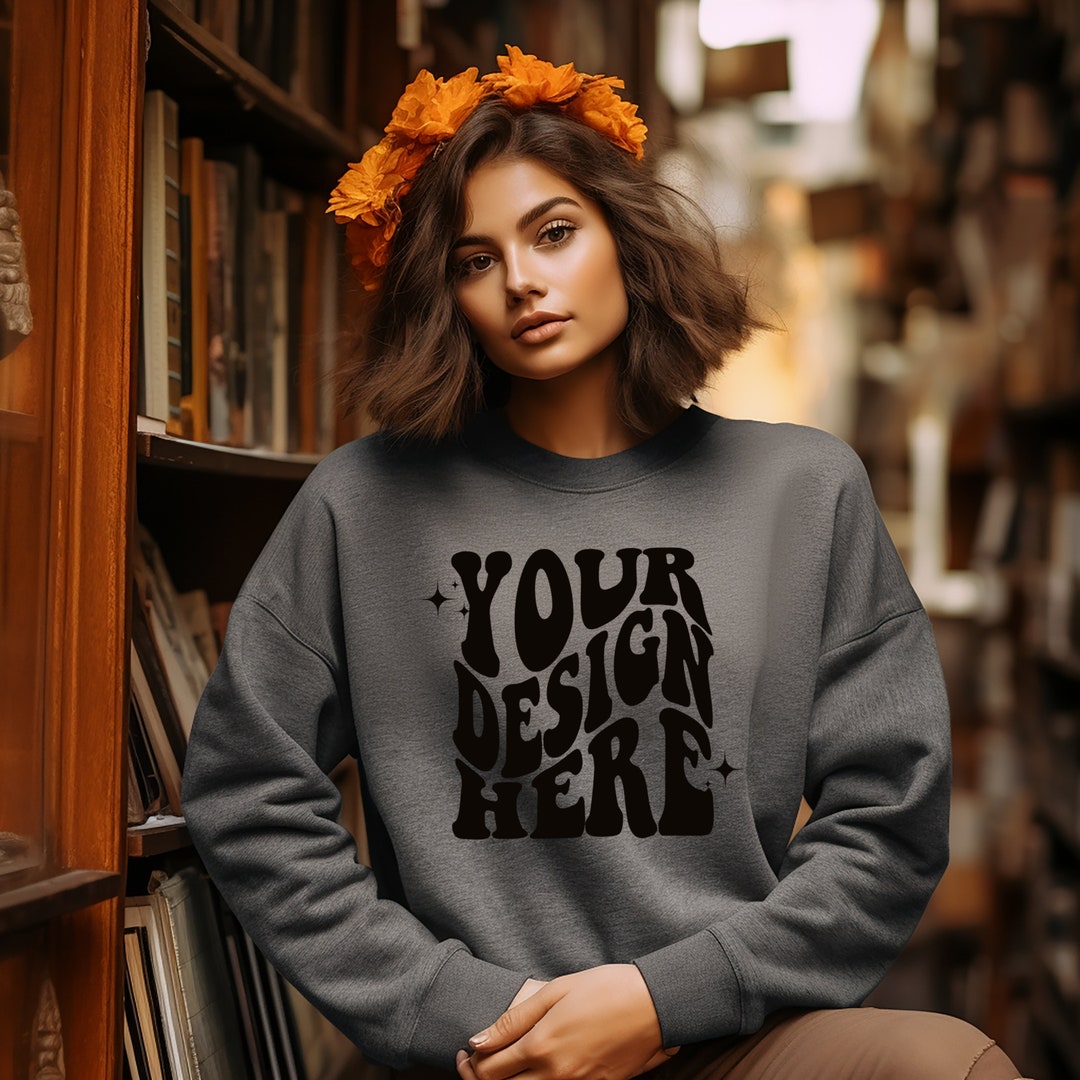 Gildan Dark Heather 18000 Mockup | G180 Gray Gildan Sweater Mock up ...
