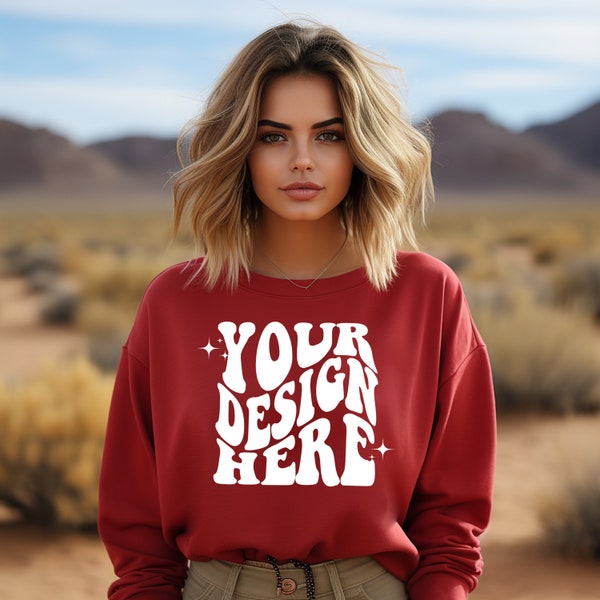 Gildan 180 Red Model Mockup - Etsy