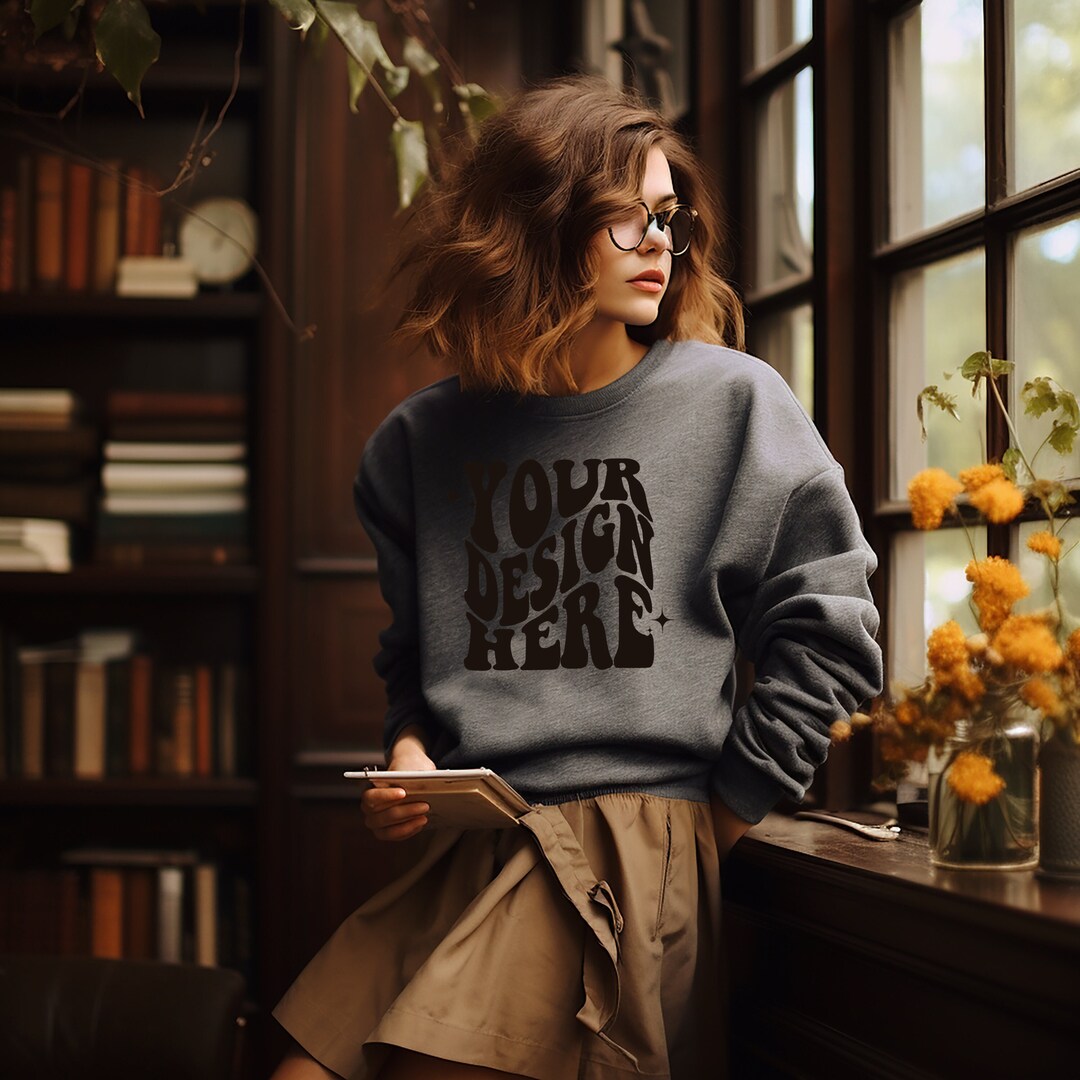 Gildan Dark Heather 18000 Mockup | G180 Gray Gildan Sweater Mock up ...