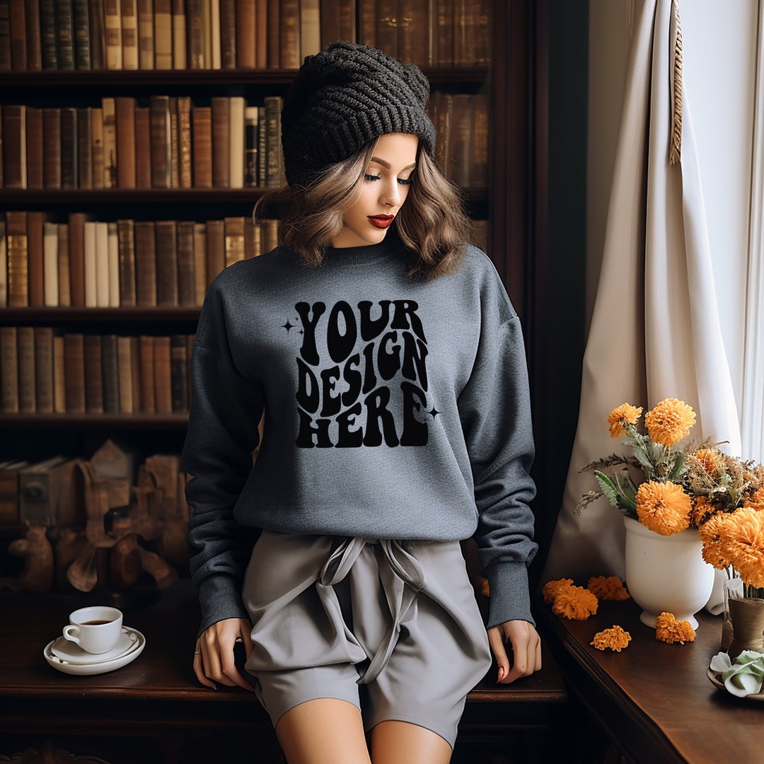 Gildan Dark Heather 18000 Mockup | G180 Gray Gildan Sweater Mock up ...