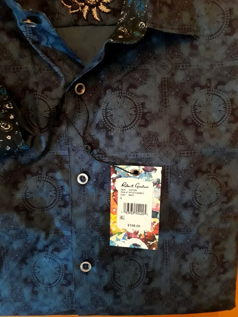 ROBERT GRAHAM Blue Geometric Pattern Long Sleeve Size L Brand New W ...